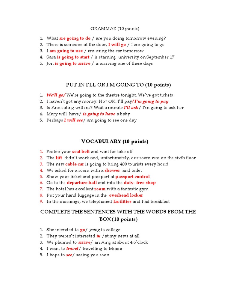 Put in I'Ll or I'M Going To (10 Points) : Are Going To Do I Will Go Am ...