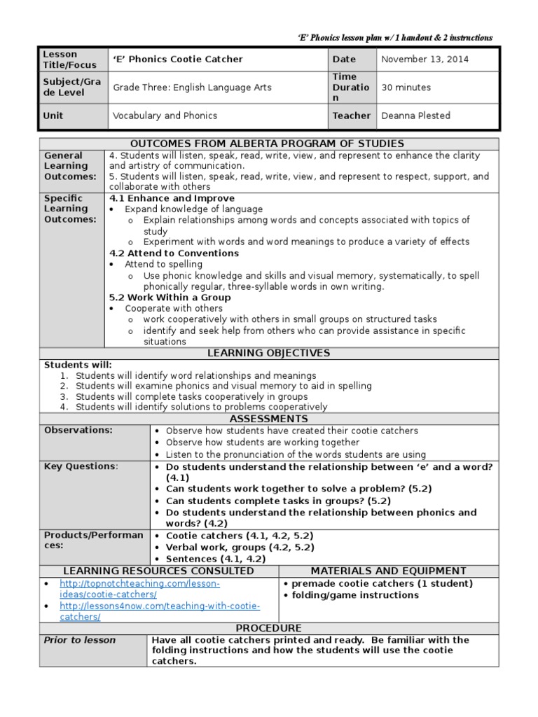 Grade 3 e Phonics Lesson Plan La | PDF | Phonics | Lesson Plan