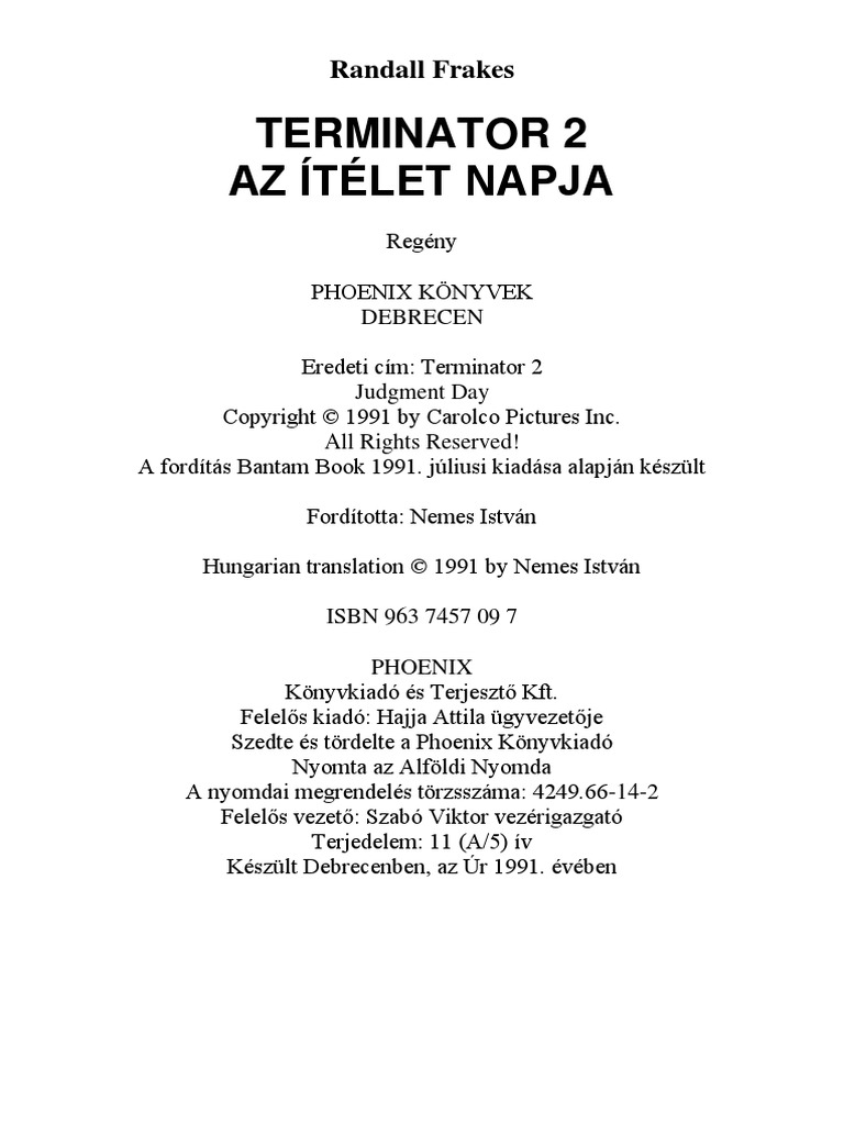 Randall Frakes Terminator 2 Az Itelet Napja | PDF