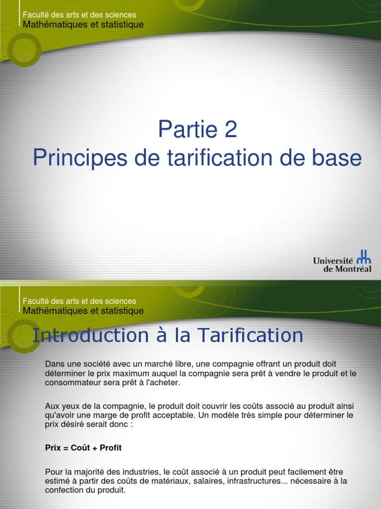 Cours 6 - Introduction À La Tarification | PDF | Assurance | Statistiques