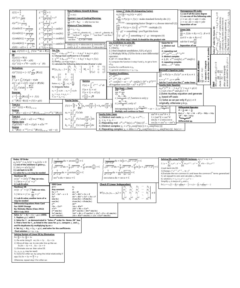 Differential Equations Cheat Sheet | PDF | Ordinary Differential ...