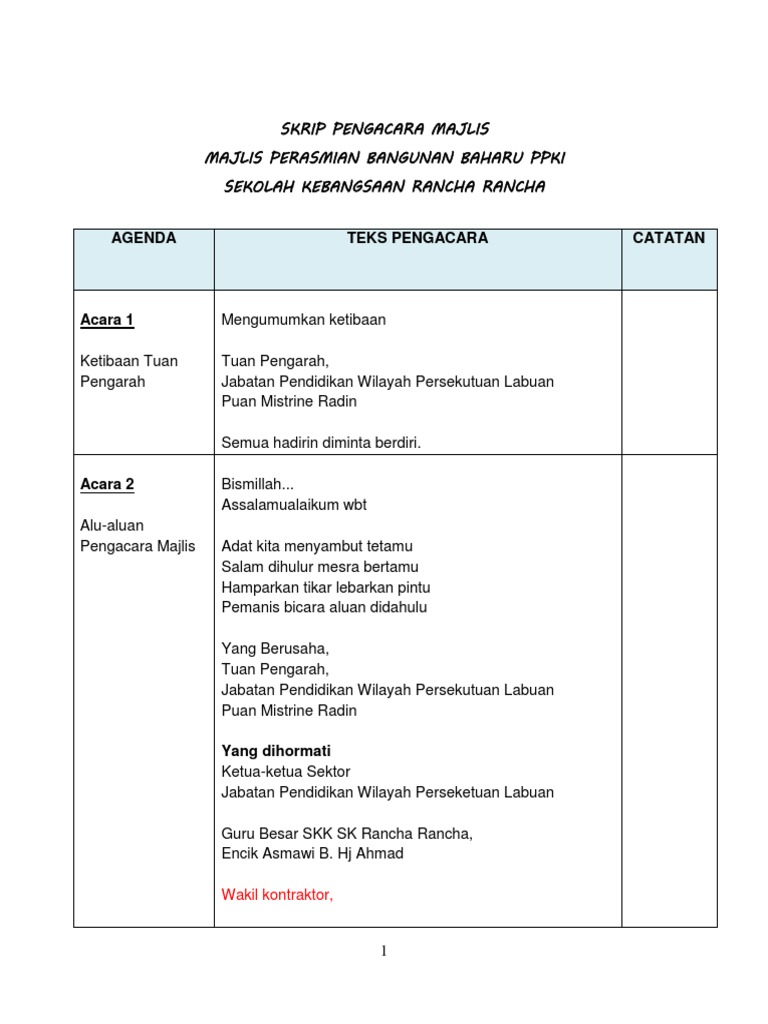 Skrip Pengacara Majlis | PDF