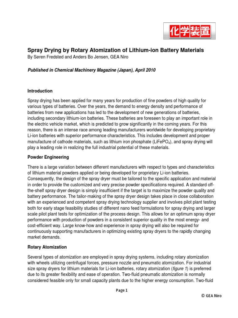Spray Drying Lithium Ion | PDF | Lithium Ion Battery | Battery ...