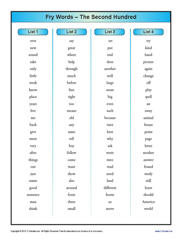 Fry Second 100 | PDF | Foreign Language Studies | Home & Garden
