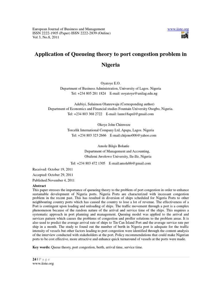 Application of Queueing Theory To Port Congestion Problem in Nigeria | PDF | Port | Containerization