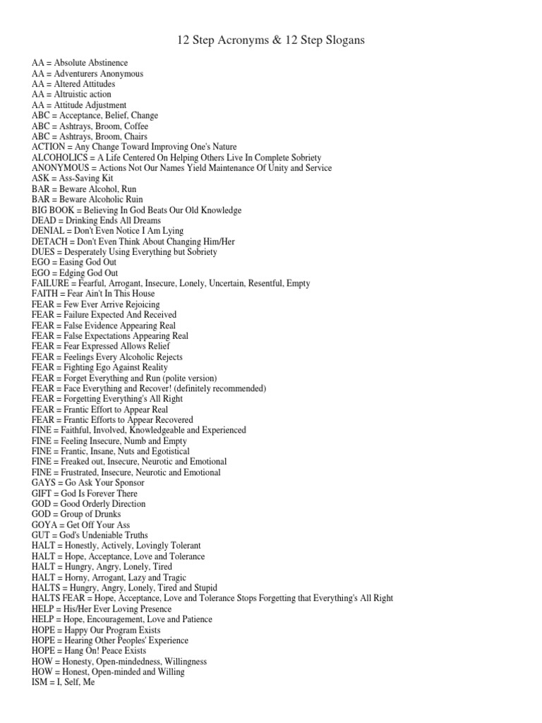 12 Step Acronyms 12 Step Slogans | The Big Book (Alcoholics Anonymous ...