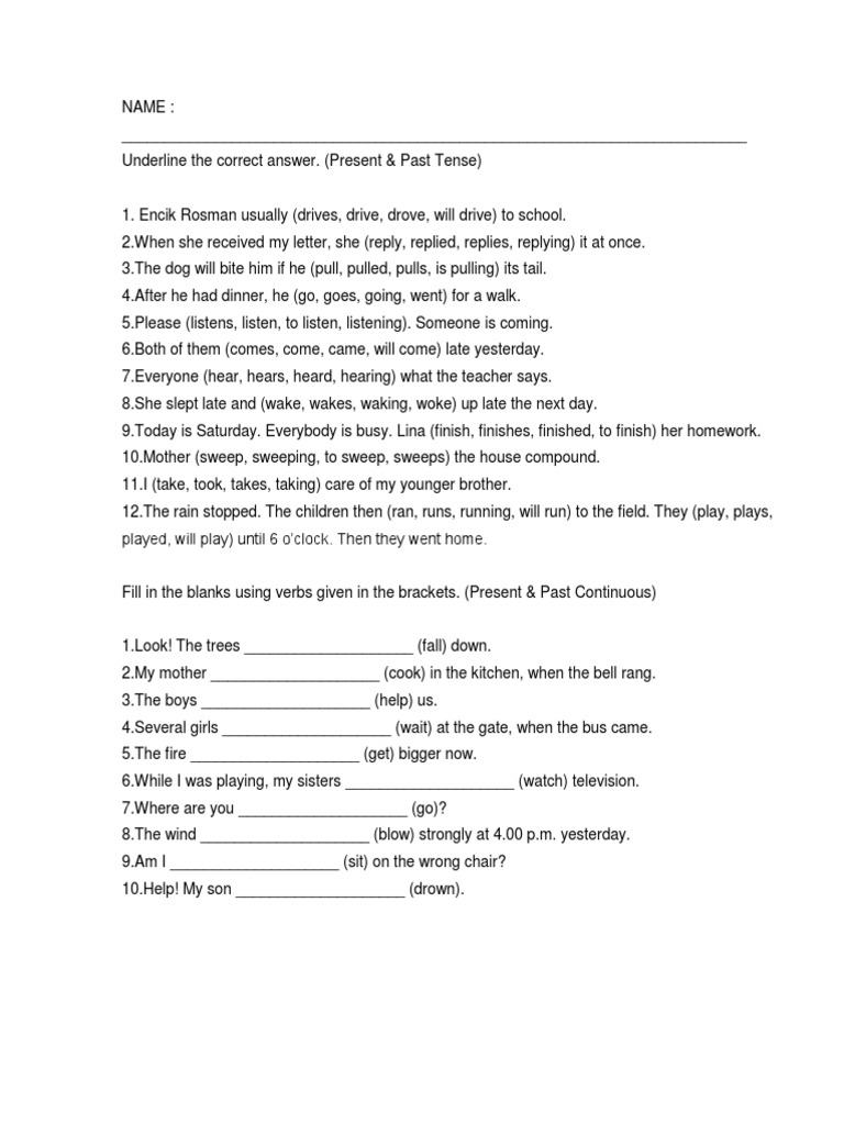 Present and Past Tense Worksheet | PDF | Onomastics | Language Mechanics