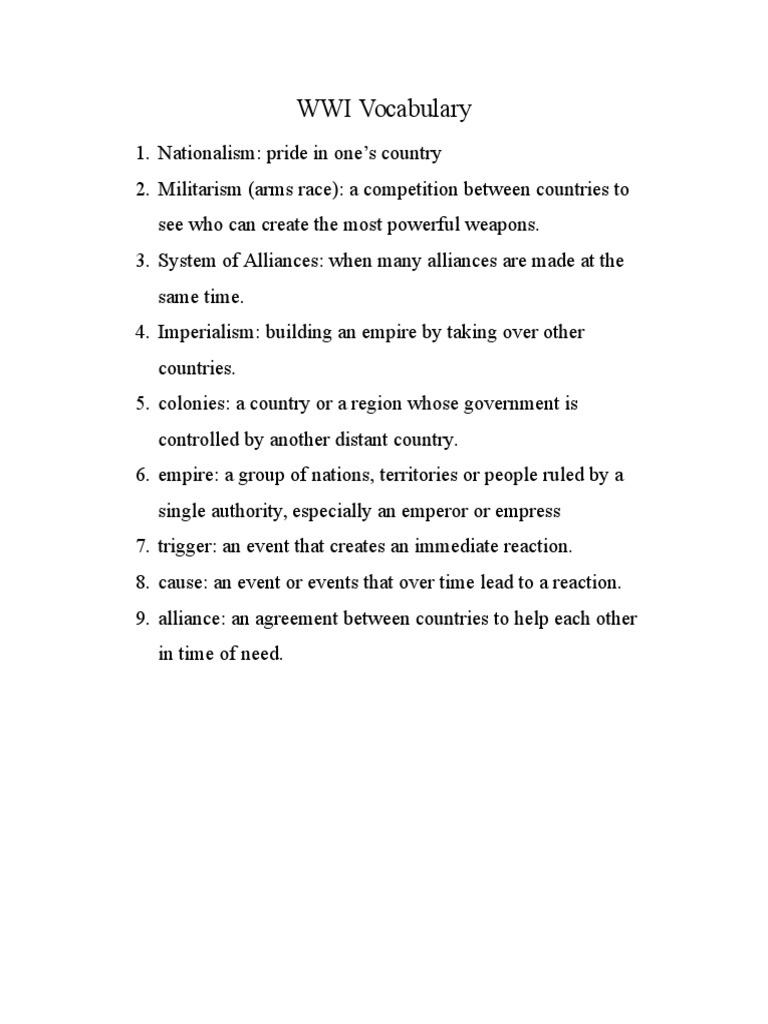 WWI Vocabulary | PDF