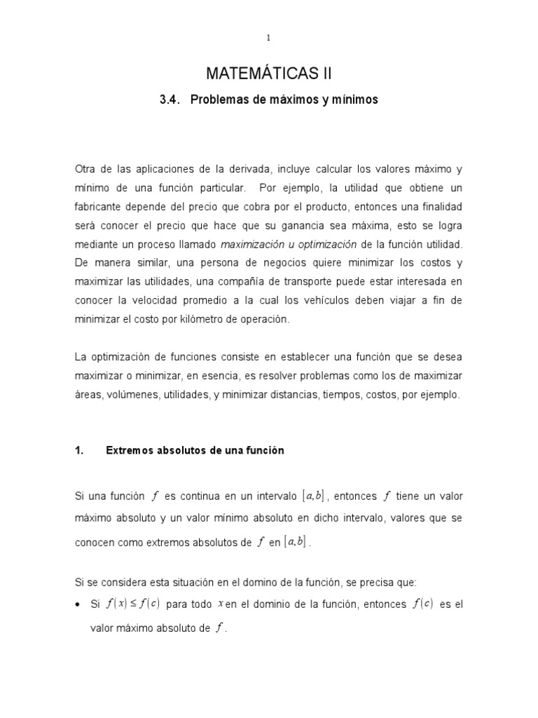 3.4. Problemas de Máximos y Mínimos | PDF | Máximos y mínimos | Optimización Matemática