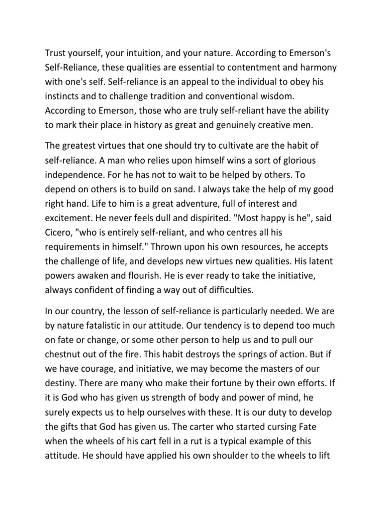 Self Reliance | PDF | Individualism | Virtue