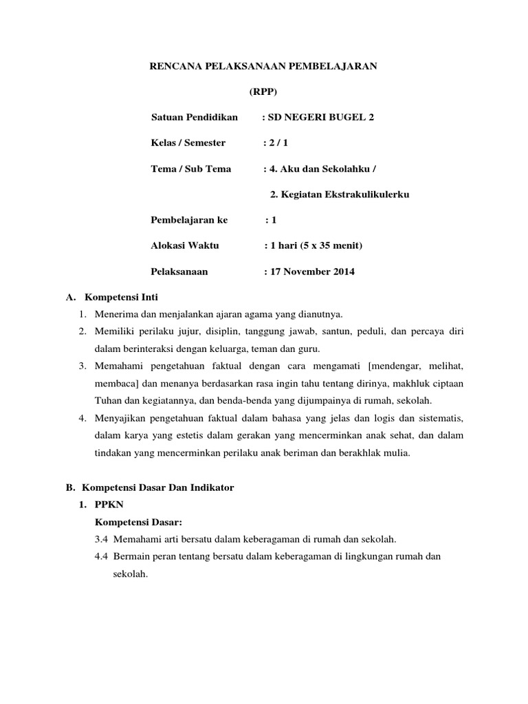 RPP Kelas 2 SD (Tema 4 Subtema 2) | PDF