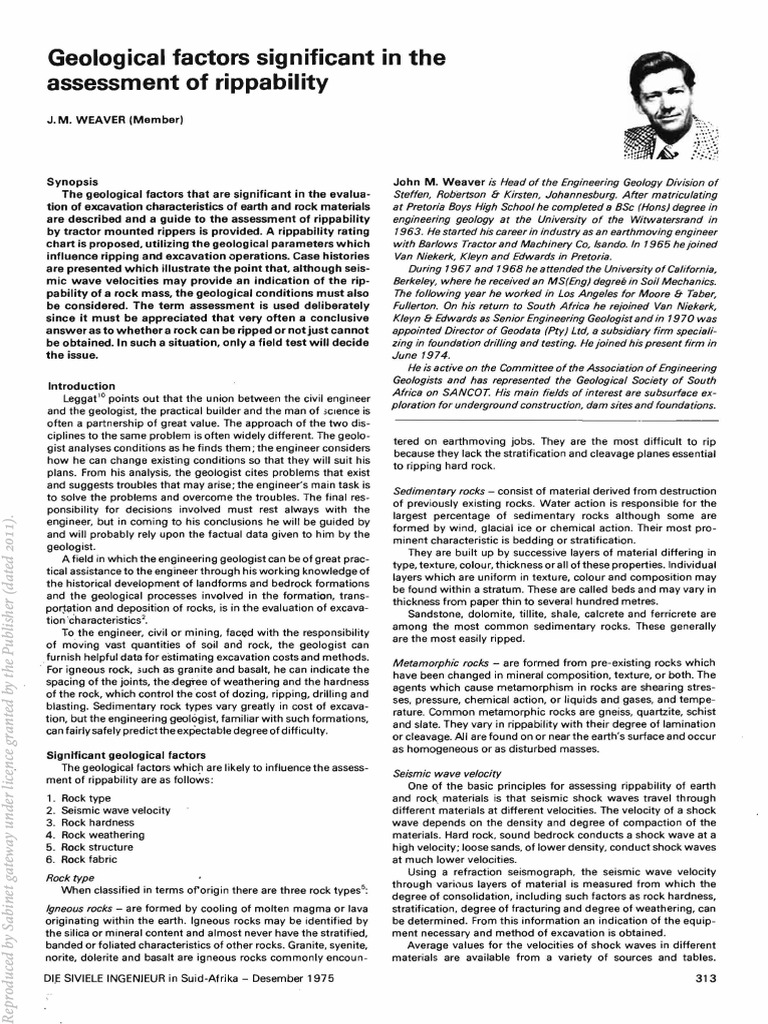 Rippability of Rocks | PDF | Rock (Geology) | Geology