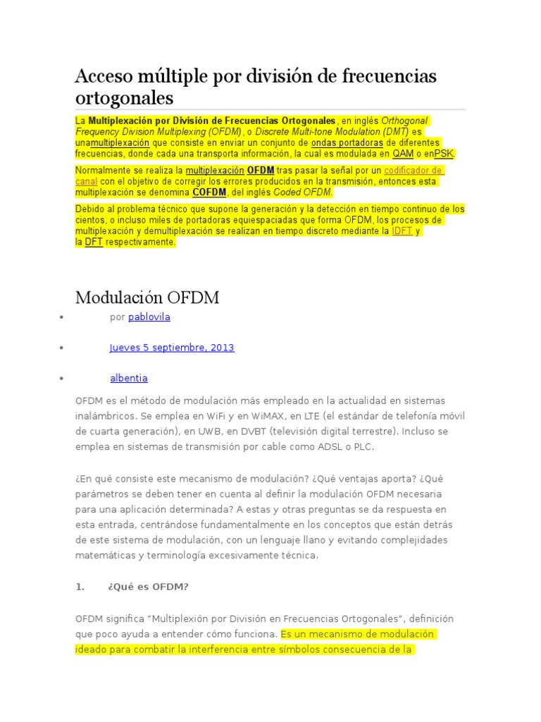 OFDM | PDF | Multiplexación por división de frecuencia ortogonal | Modulación