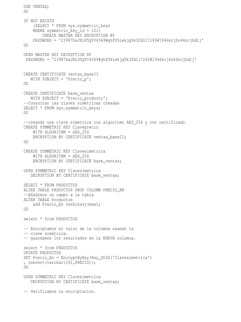 Cifrado y Descifrado de Datos Con Certificado - SQL | PDF | Derecho | Informática