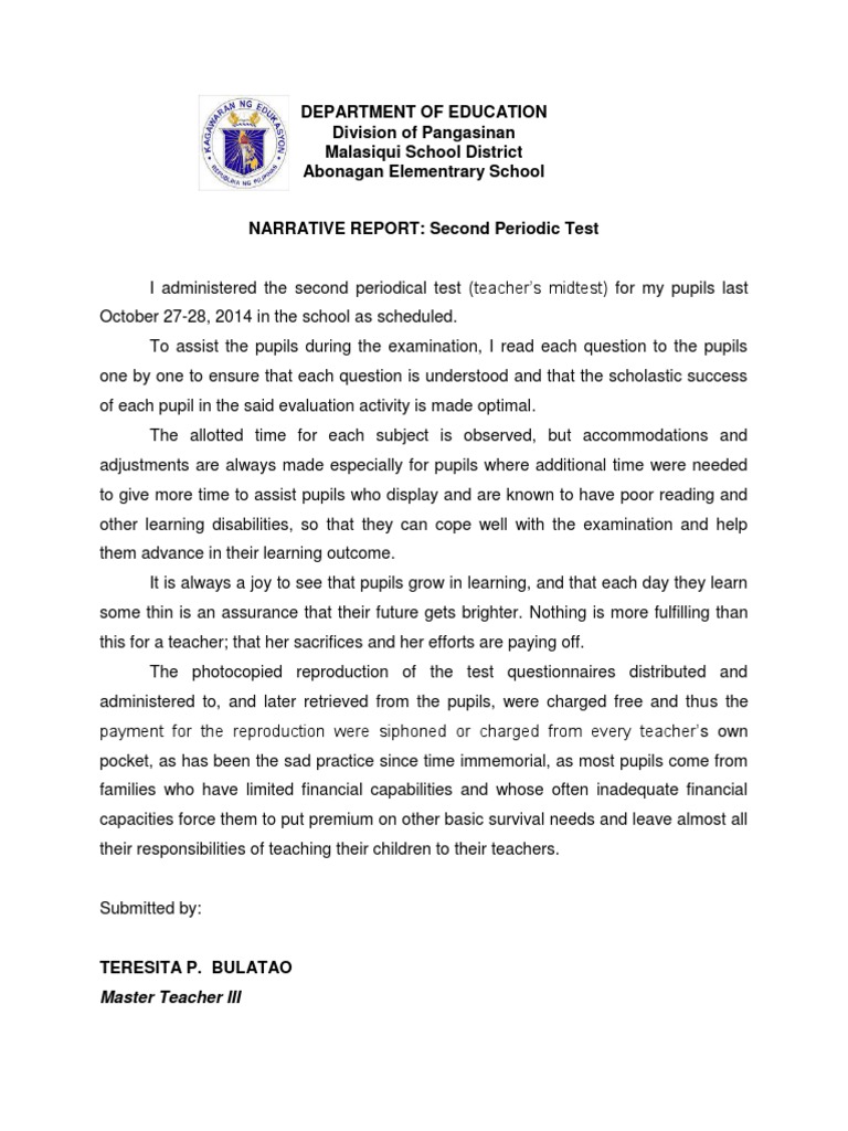 Narative Reports | PDF | Teacher Education | Teachers