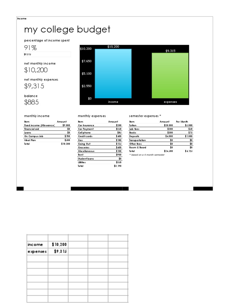 College Student Monthly Budget Example | PDF | Career & Growth ...
