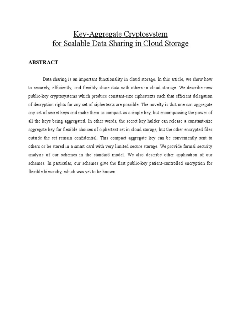Key-Aggregate Cryptosystem For Scalable Data Sharing in Cloud Storage | PDF | Cryptography | Key ...