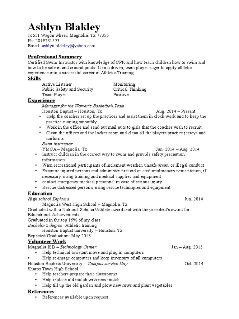 Kinesiology Resume: Ashlyn Blakley | PDF | Wellness
