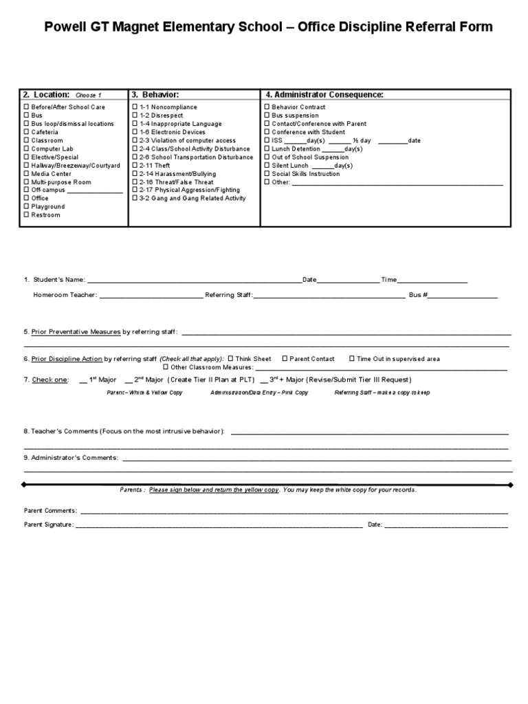 2014-2015 Behavior Referral Form Majors Only | PDF