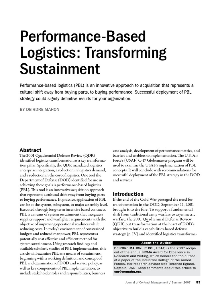 Performance-Based Logistics - Transforming Sustainment | PDF | Business ...
