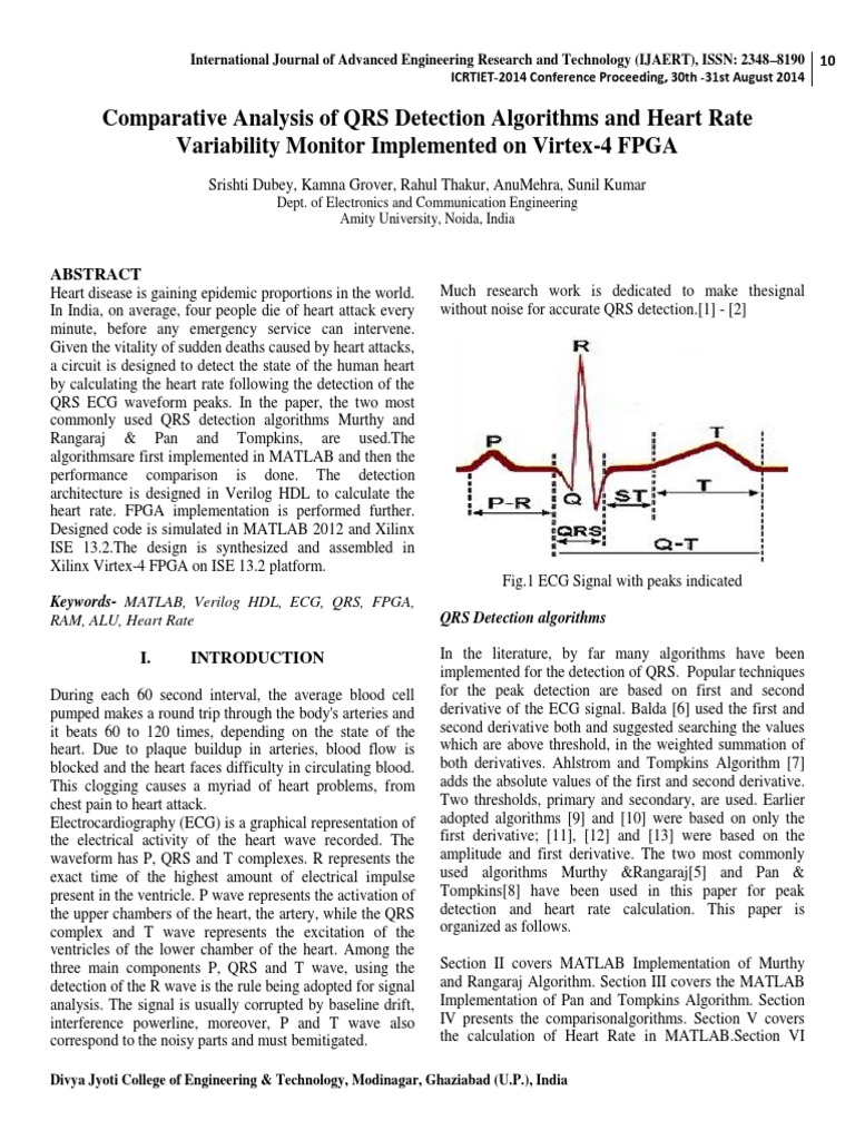 Comparative Analysis Of Qrs Detection Algorithms And Heart Rate Variability Monitor Implemented