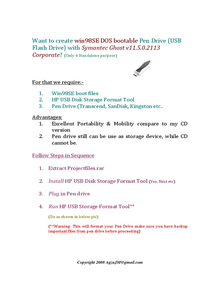 Create Dos Bootable Pen Drive With Symantec Ghost | PDF