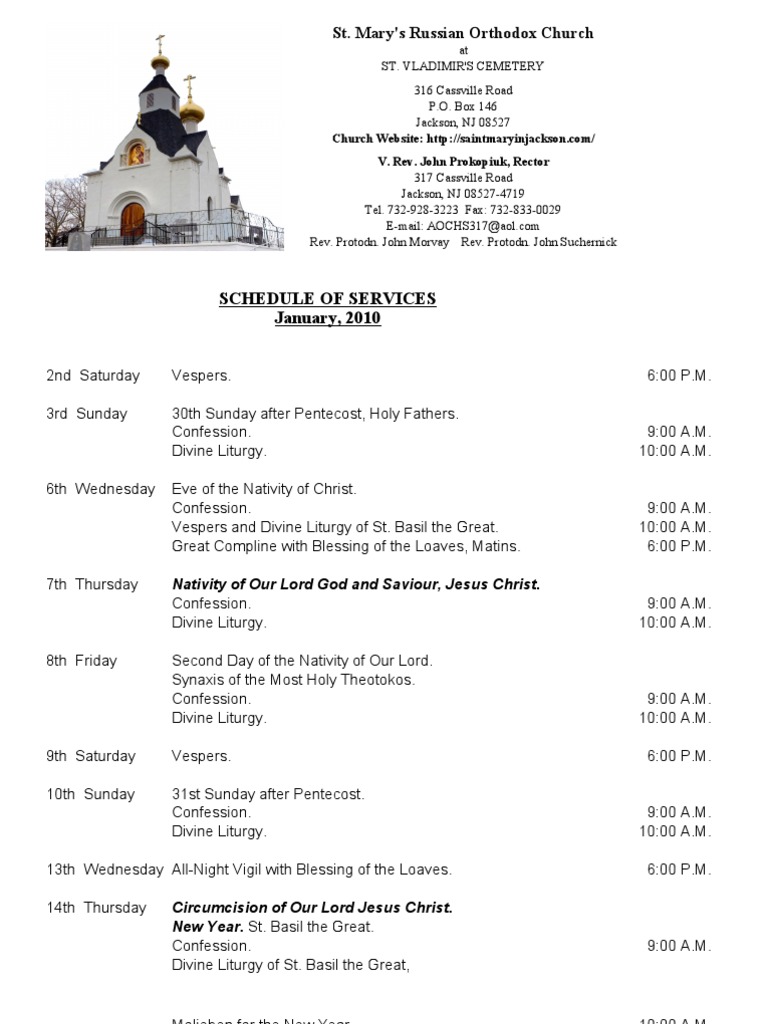 1.schedule of Services - January, 2010 | PDF | Catholic Liturgy | Worship