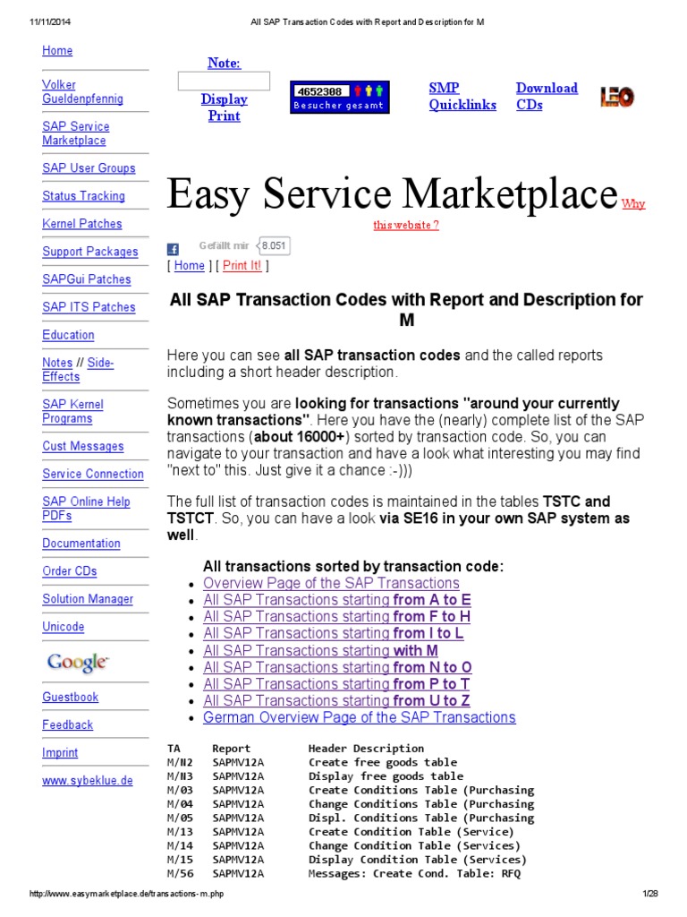 All SAP Transaction Codes With Report and Description For M | PDF ...