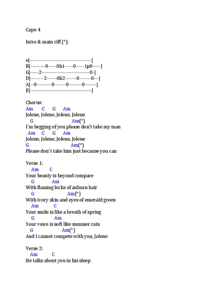 Jolene Guitar Chords and Tabs | PDF