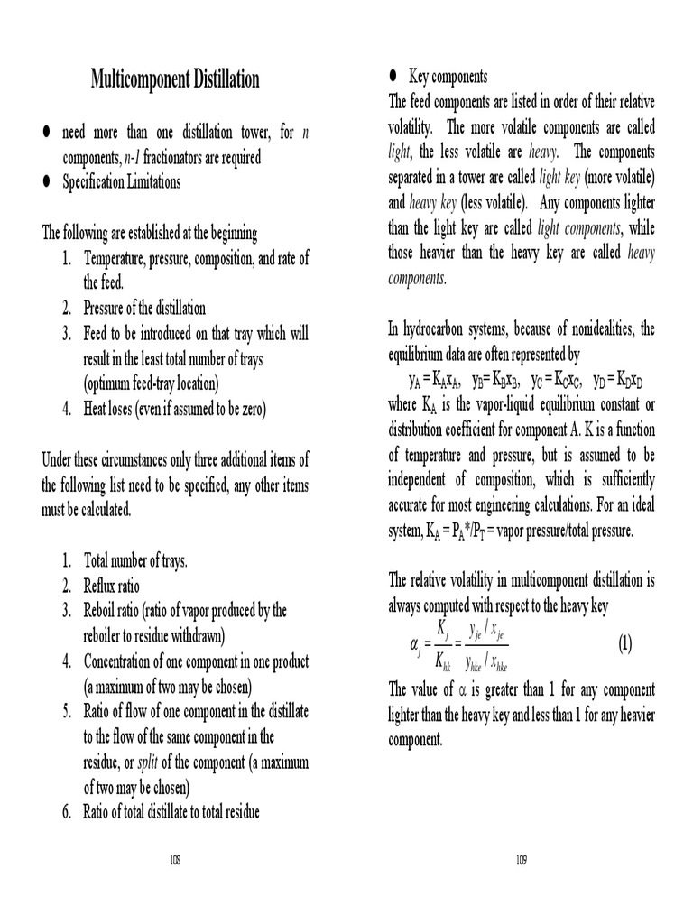 Multicomponent Distillation | PDF | Distillation | Applied And Interdisciplinary Physics
