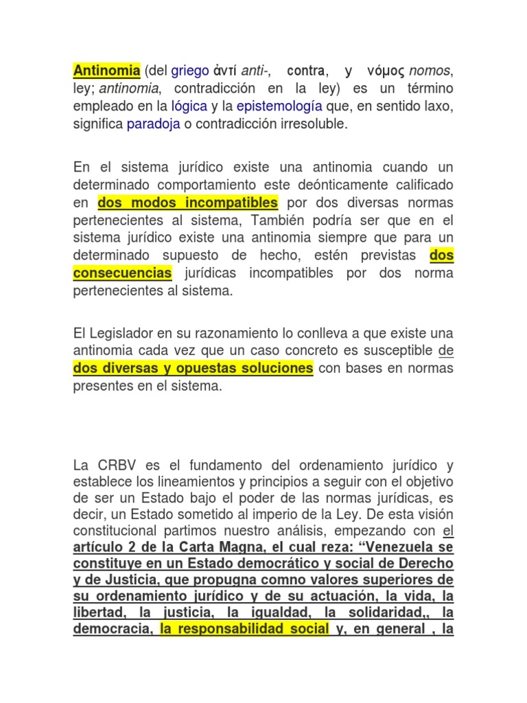 Significado y tipos de antinomia jurídica | PDF | Derecho penal | Delito