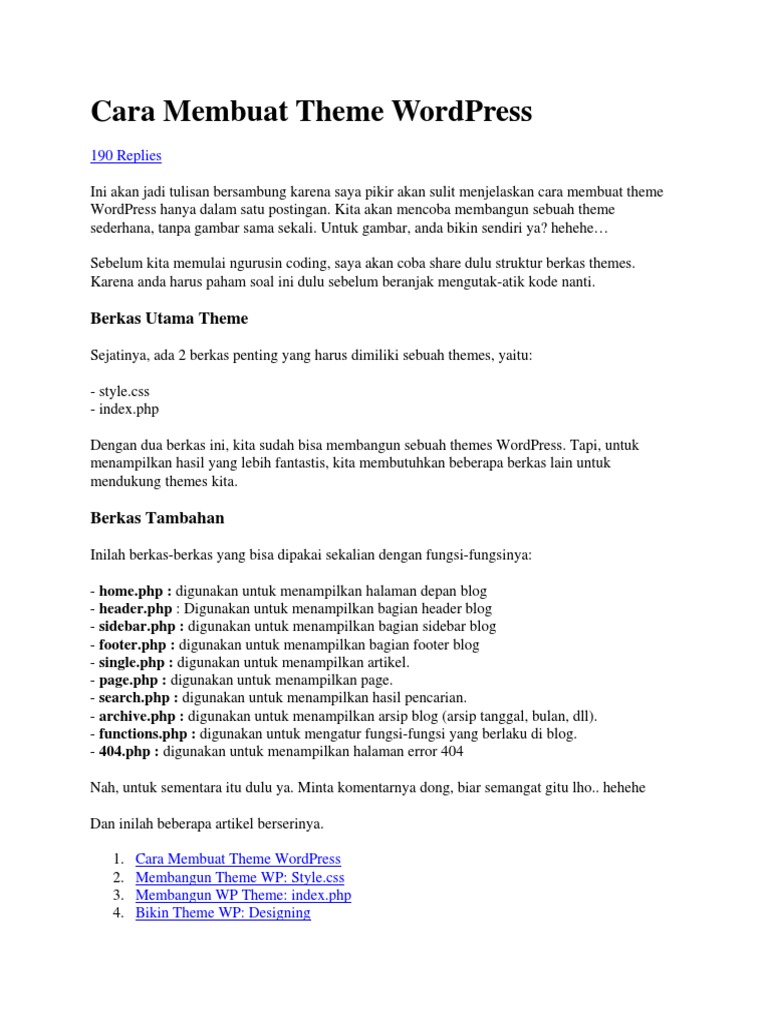 Cara Membuat Theme WordPress PDF | PDF | Karier & Perkembangan | Seni