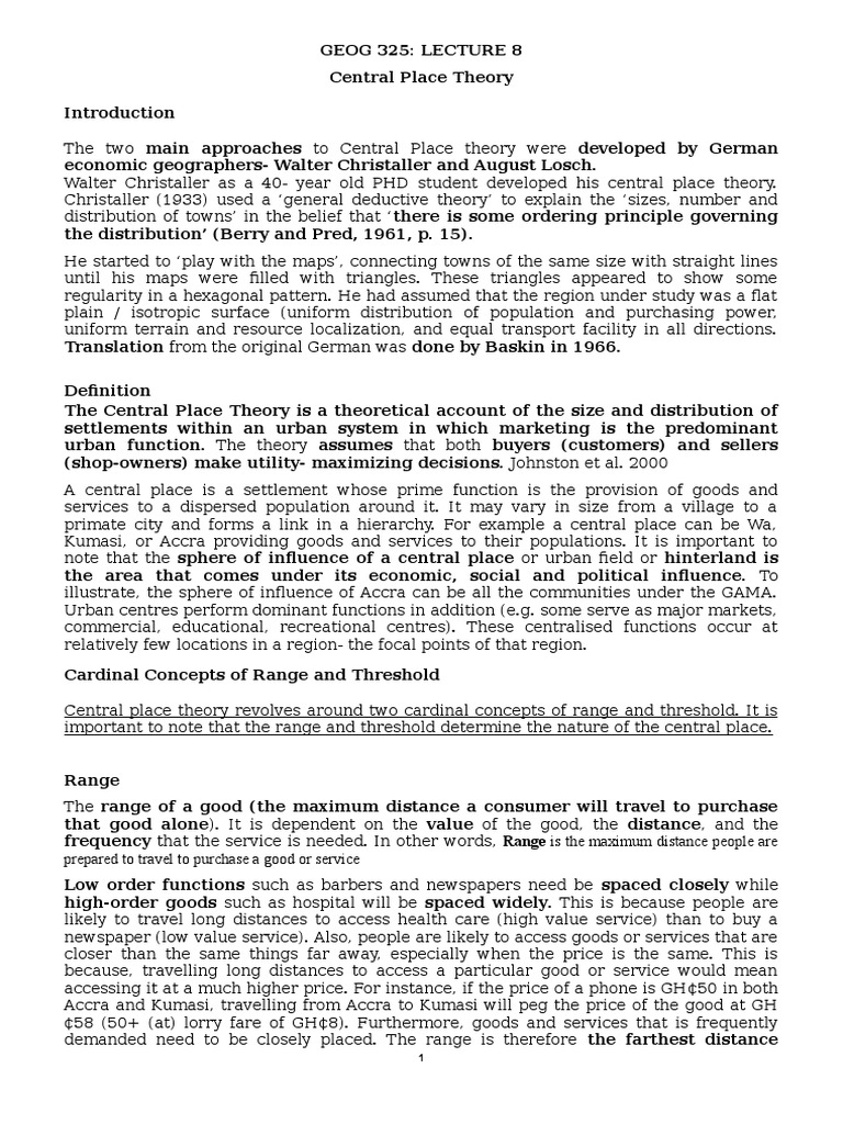 Lecture 8 The Central Place Theory SK | Download Free PDF | Business