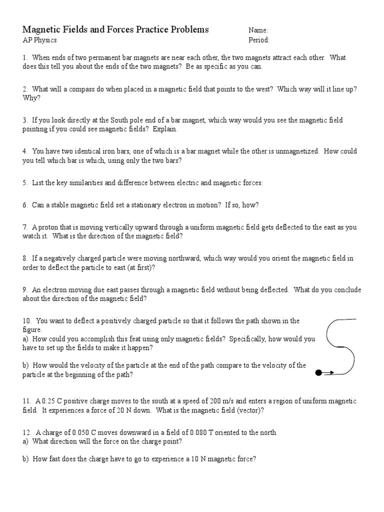 Magnetic Field and Force Practice Problems | PDF