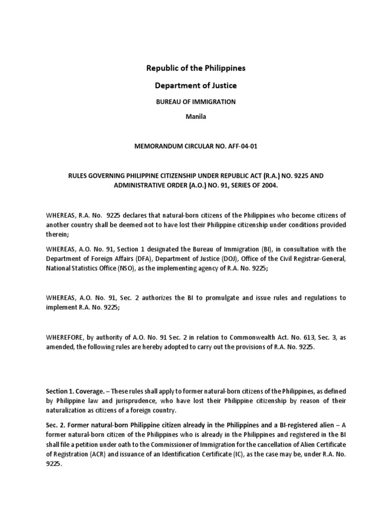 RA 9225 IRR | Oath Of Office | Citizenship