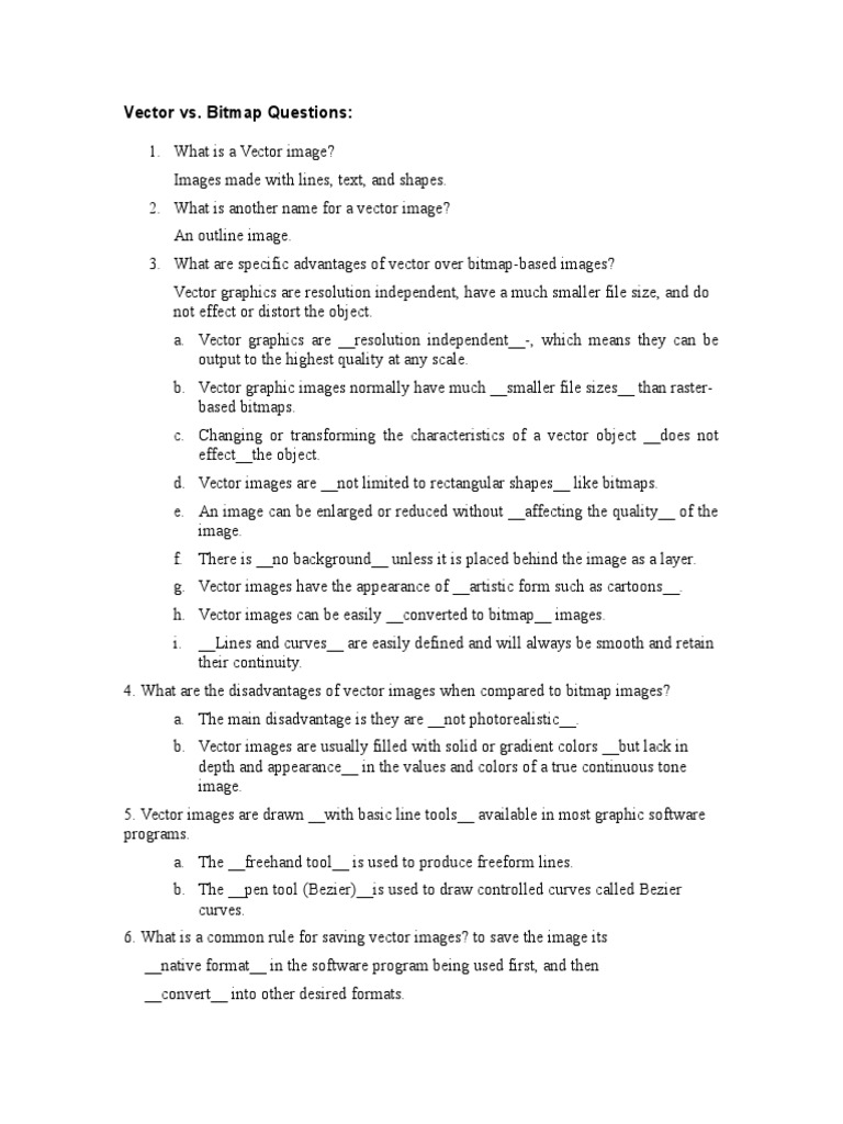 Vector Vs Bitmap Questions | PDF | Pixel | Bit
