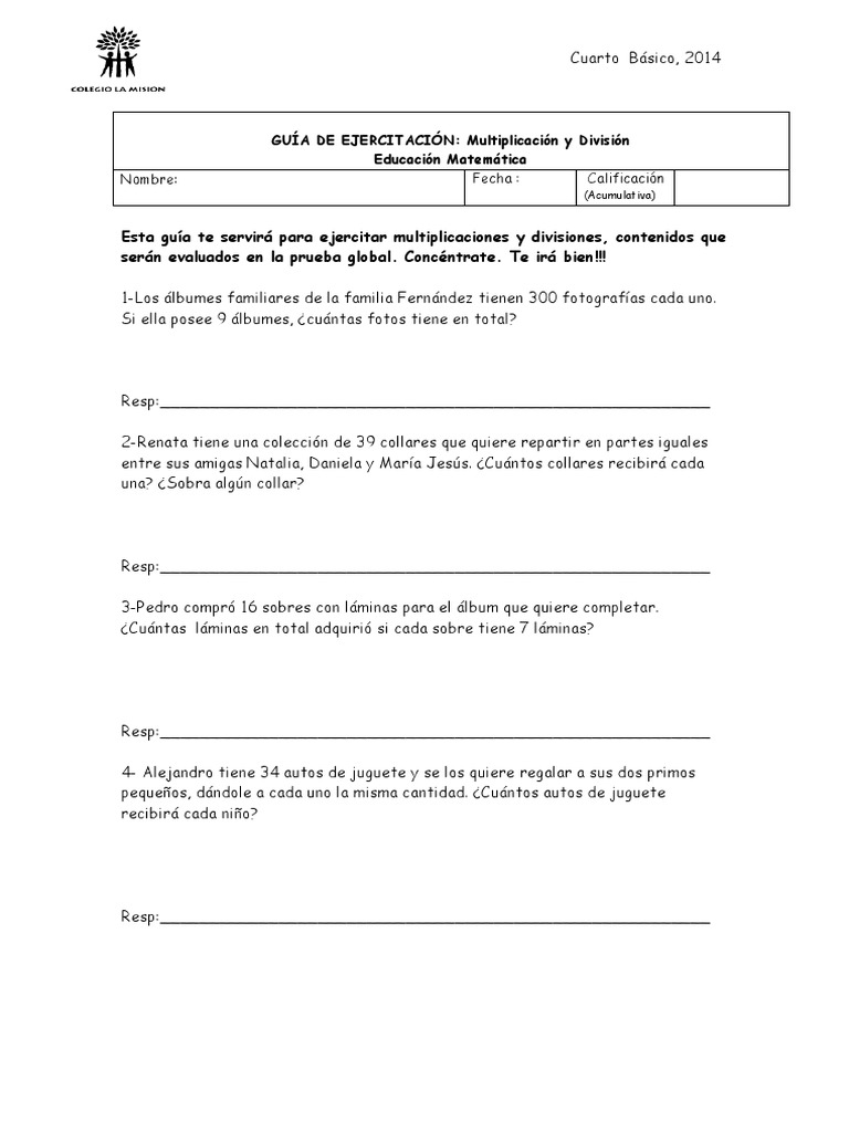 Guía Resolución de Problemas de Multiplicación y División | PDF