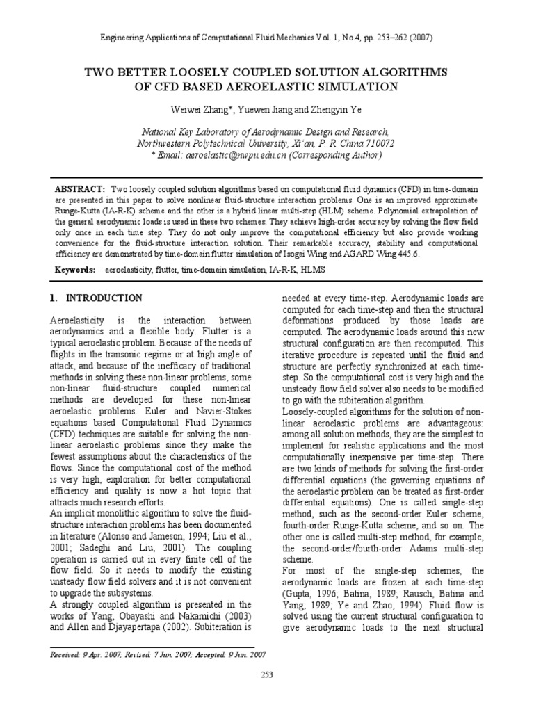 Two Better Loosely Coupled Solution Algorithms of CFD Based Aeroelastic Simulation | PDF ...