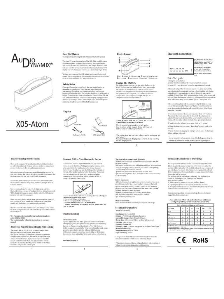 Atom User Manual | Download Free PDF | Bluetooth | Loudspeaker