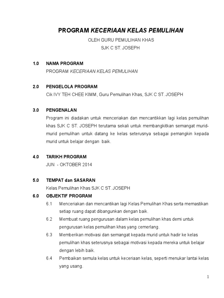 Kertas Kerja Program Keceriaan Kelas | PDF