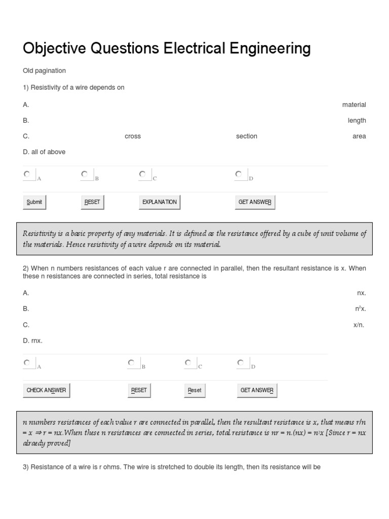 Objective Questions Electrical Engineering PDF | PDF | Capacitor ...