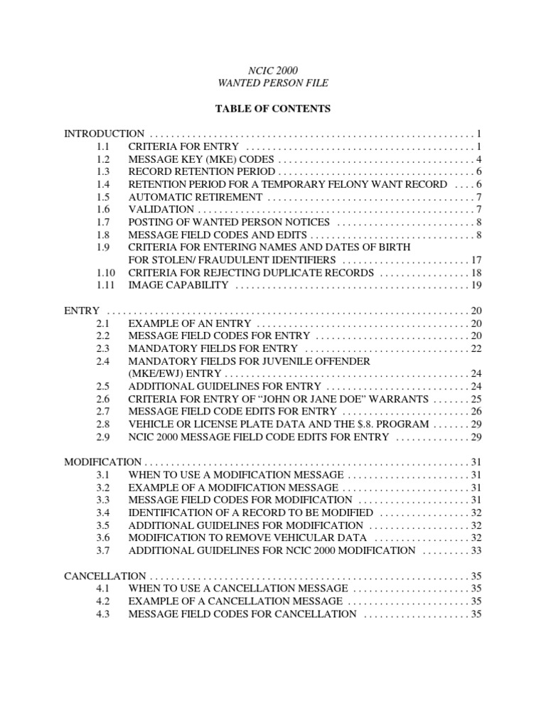 Wanted Person File in The National Crime Information Center (NCIC) Database | PDF | Probation ...