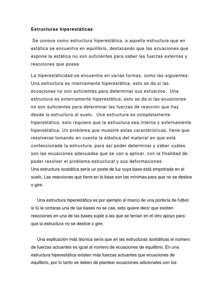 Estructuras Hiperestáticas: Definición y Comparación | PDF | Mecánica ...