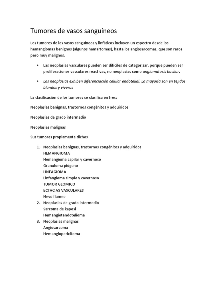 Caracterización y clasificación de los tumores vasculares | PDF | Neoplasias | Cáncer