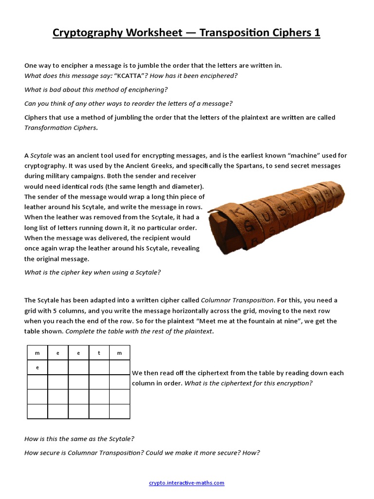 Transposition | PDF | Cipher | Key (Cryptography)