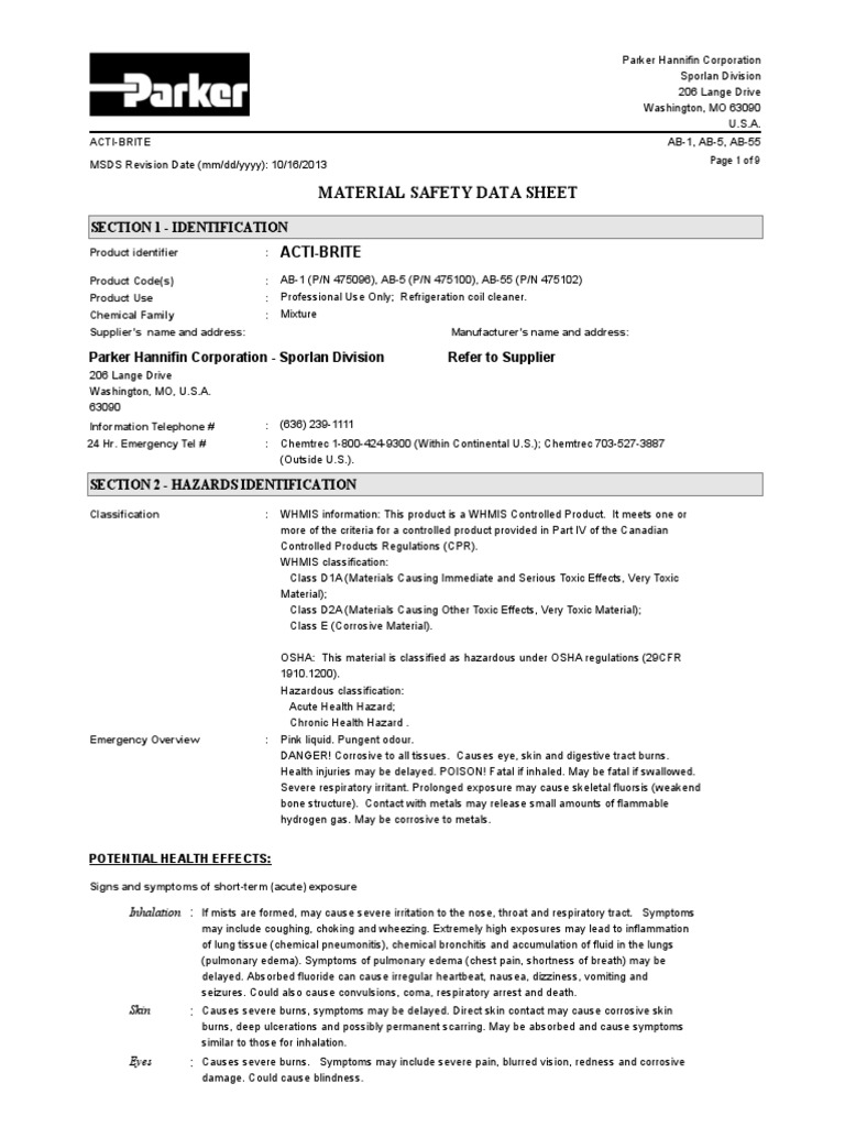 Acti Brite MSDS | PDF | Resource Conservation And Recovery Act ...