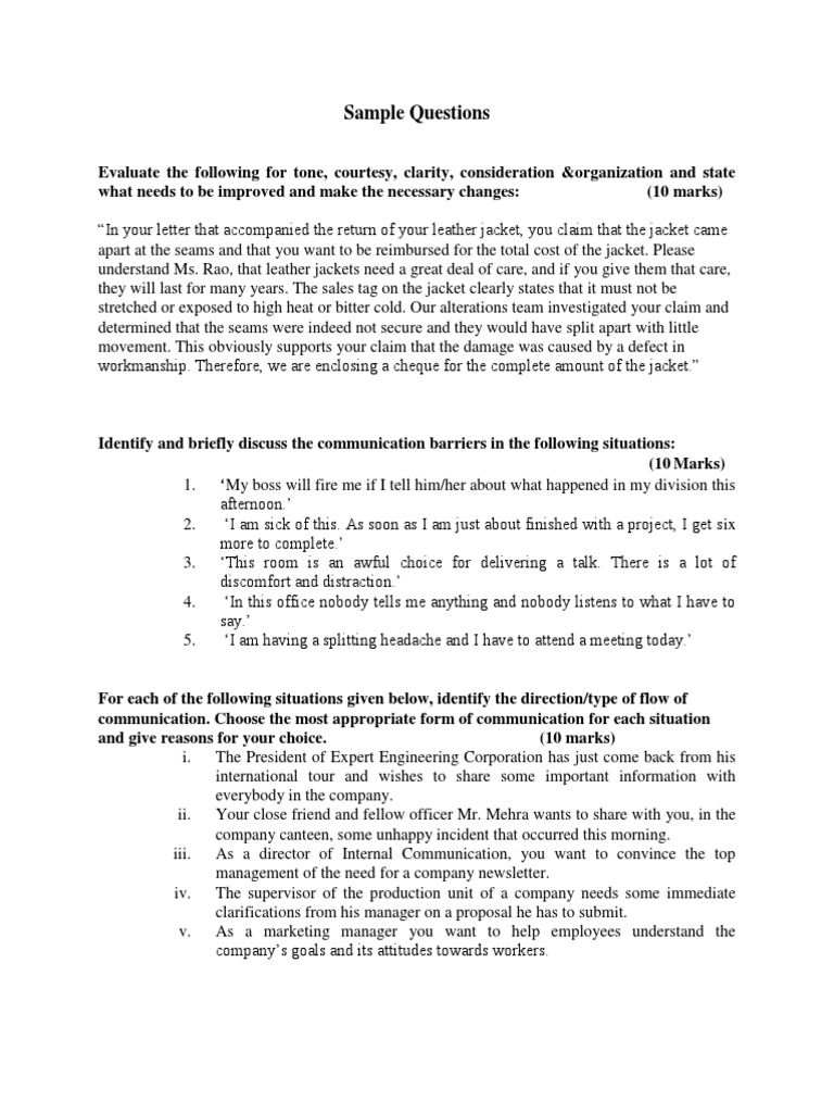 Example Questions Business Communication | PDF | Business