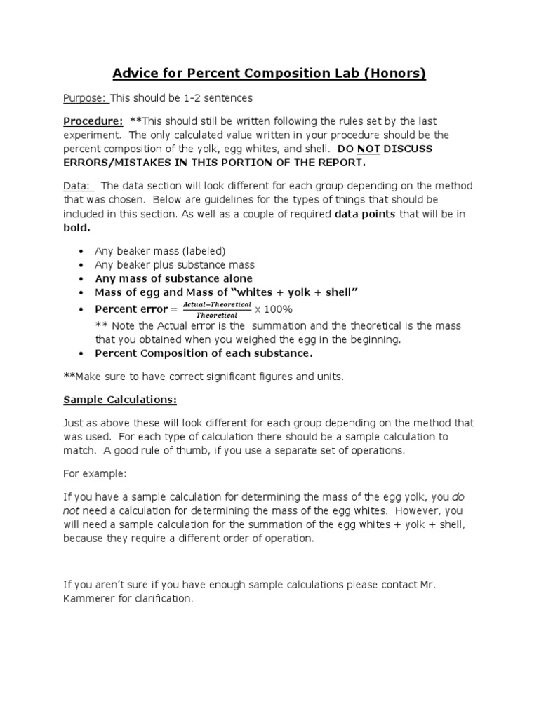 Advice For Percent Composition Lab | PDF