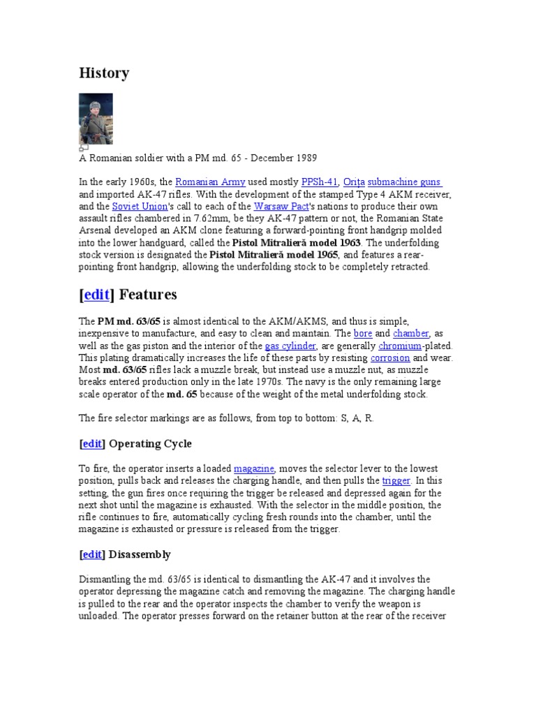 Romanian PM md. 63/65 Rifle History | PDF | Hazards | Weapon Design