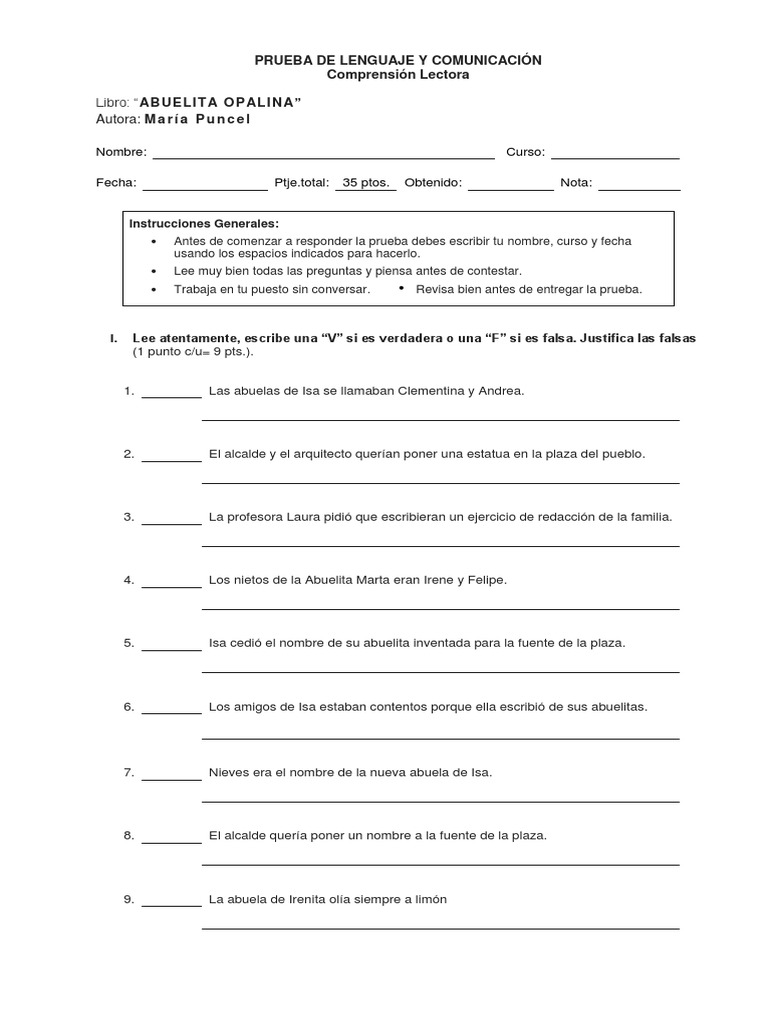Prueba Libro Abuelita Opalina Pdf Ocio
